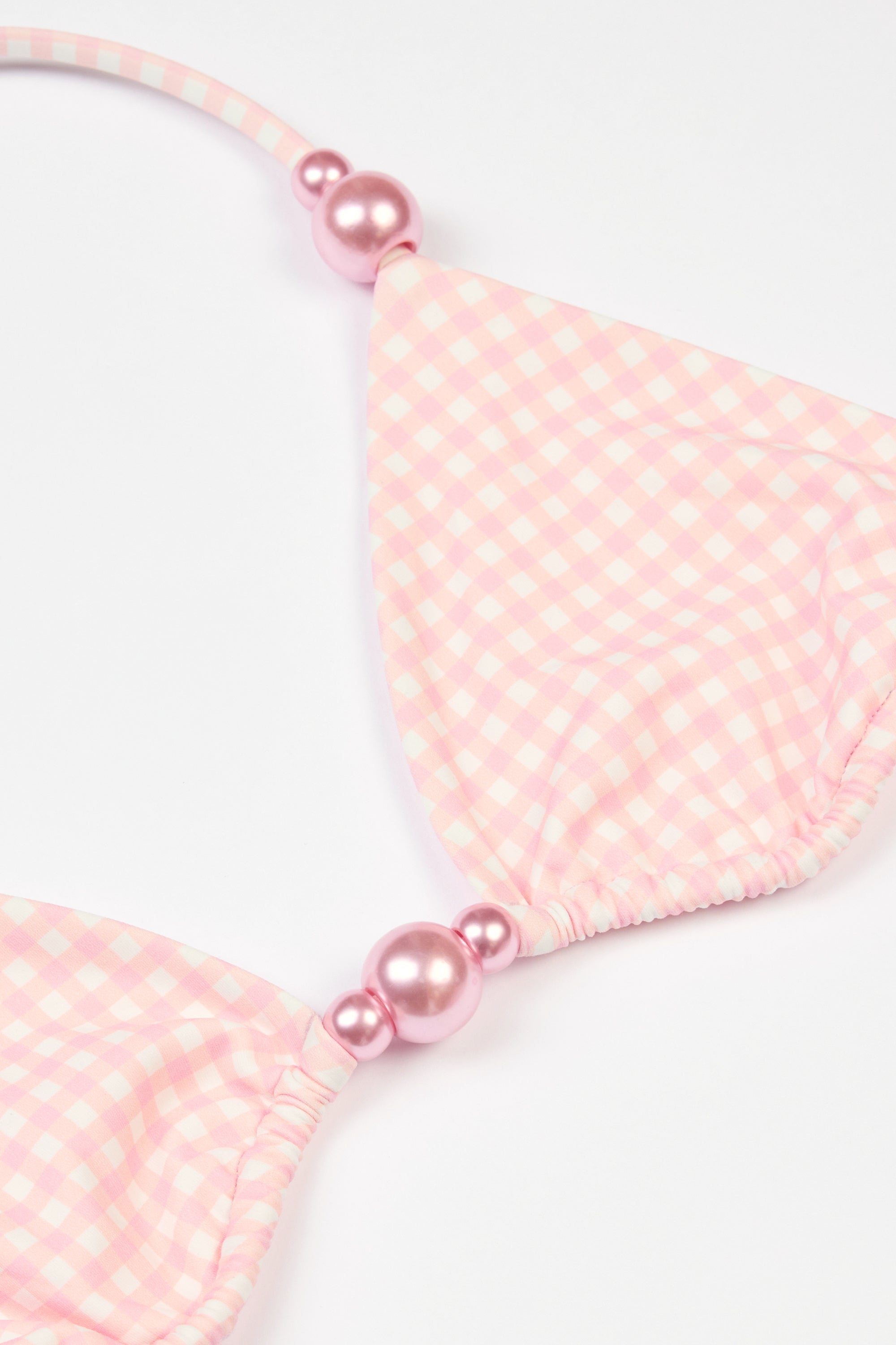 Auli Triangle Bikini Top in Pink Gingham Print | Oh Polly Swim