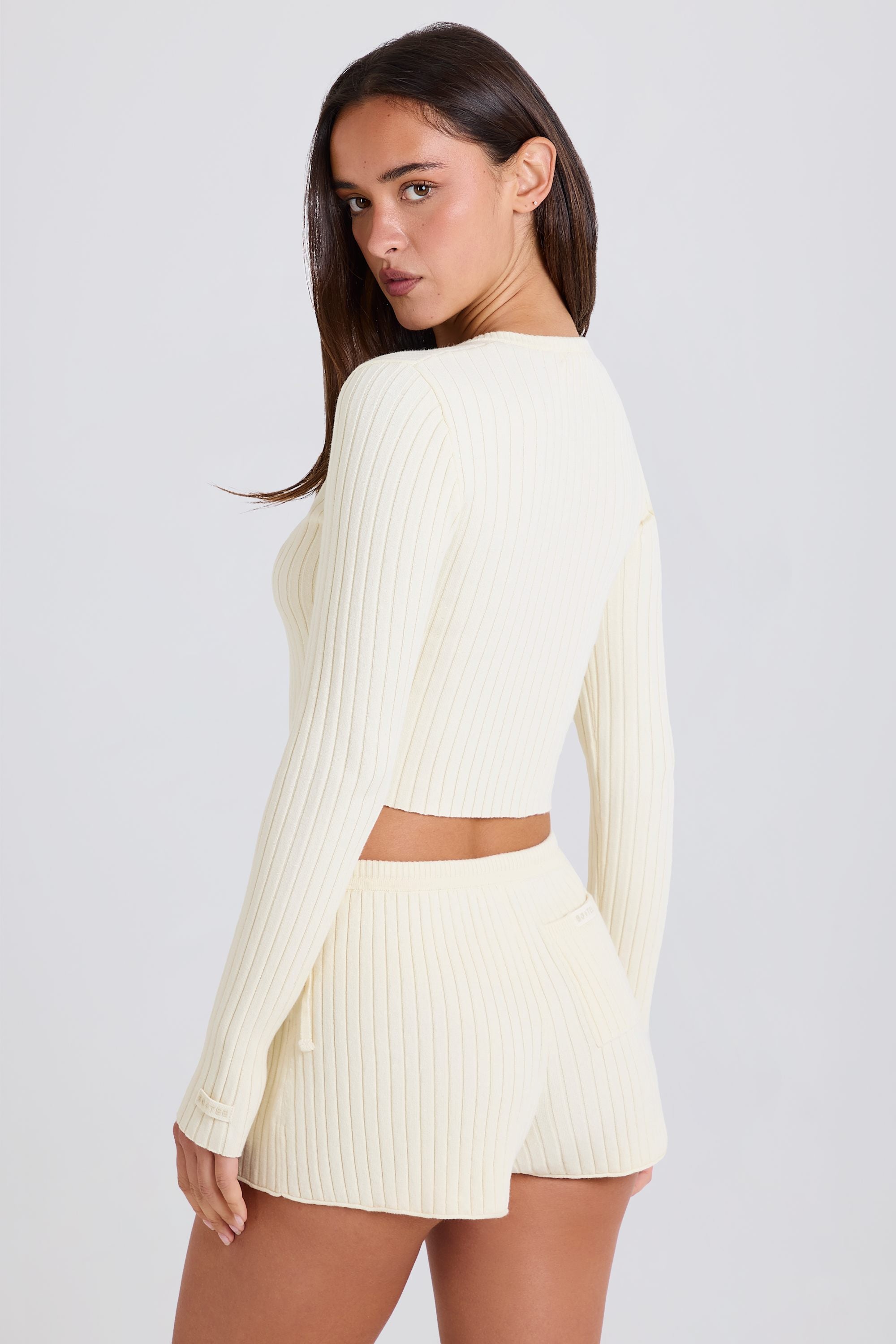 Ribbed-Knit Button-Up Cardigan in Cream | Oh Polly