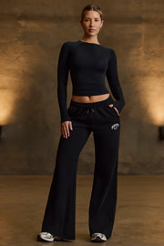 Low-Rise Wide-Leg Joggers in Black | Oh Polly