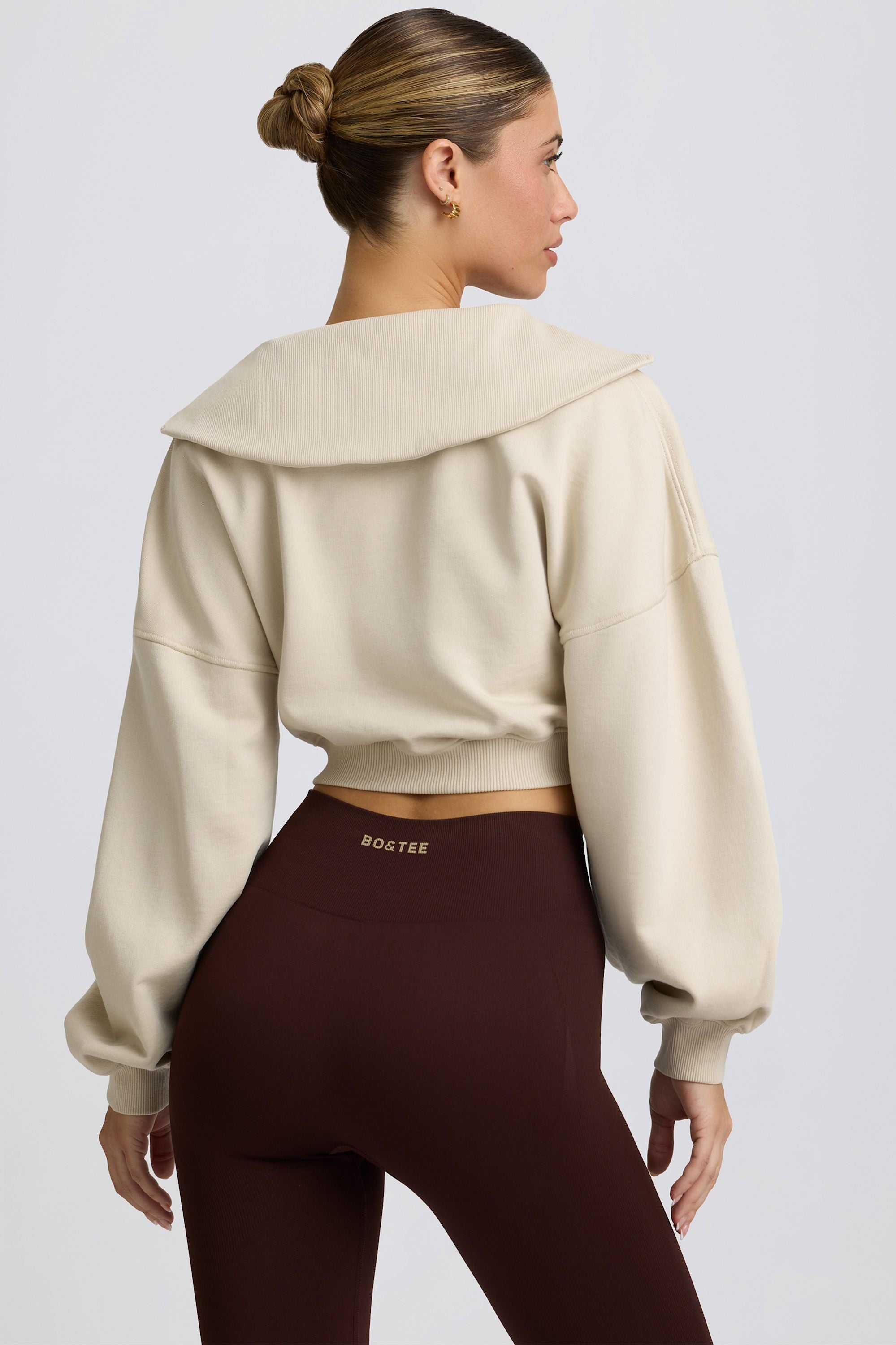 Quarter-Zip Cropped Sweatshirt in Bone | Oh Polly