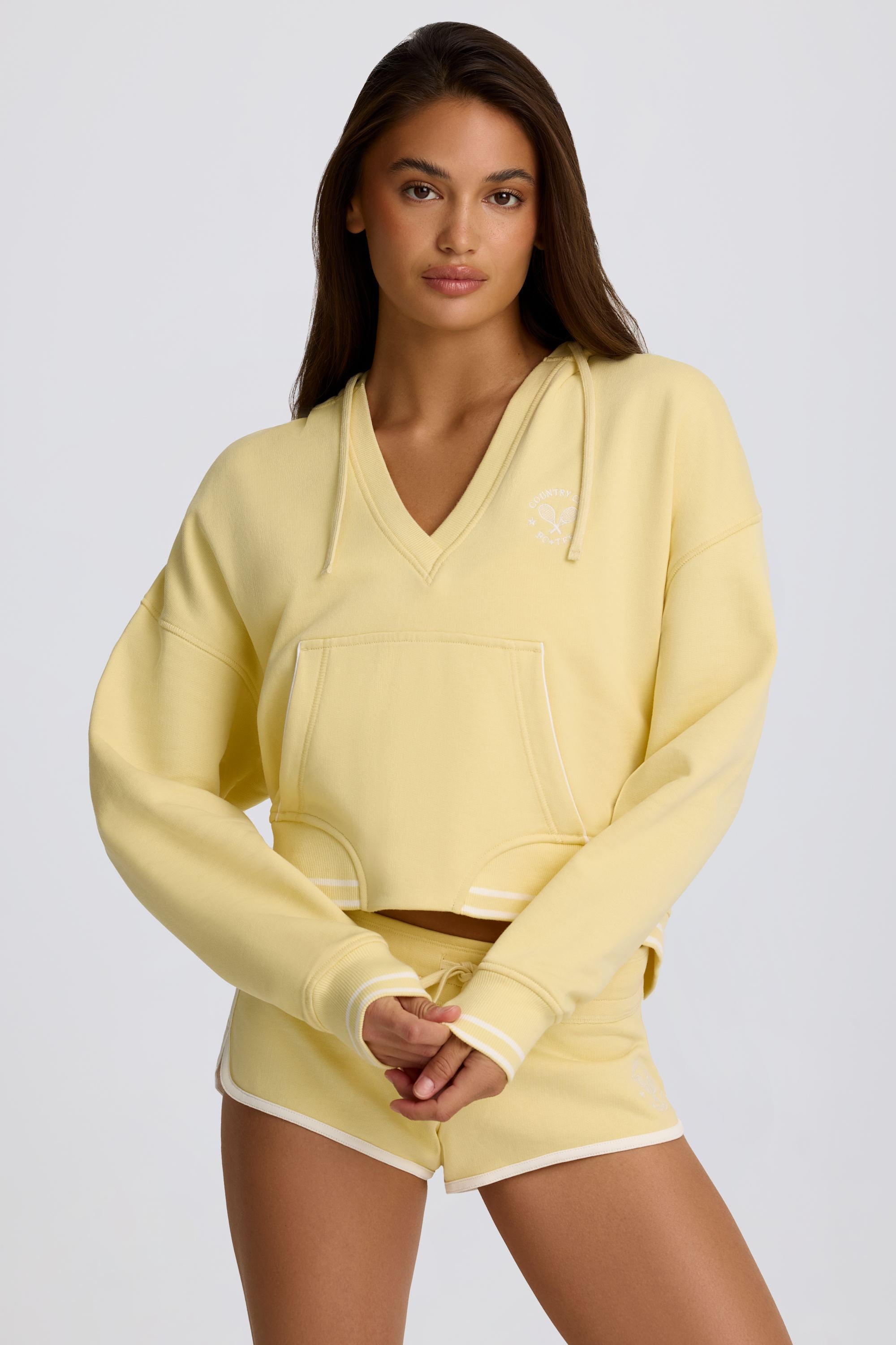 V-Neck Hoodie in Lemon | Oh Polly
