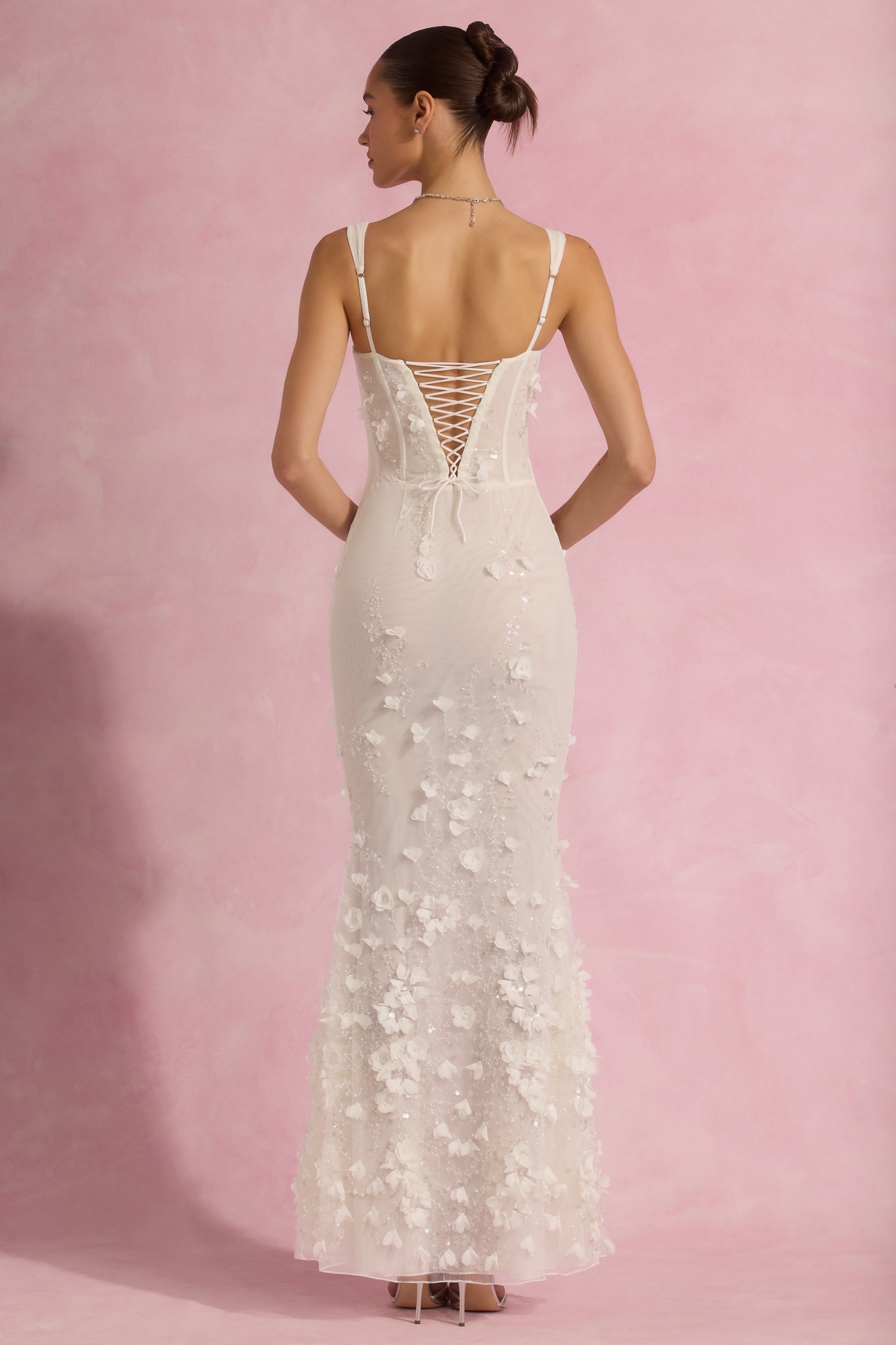Vasanta Embellished Fishtail Corset Gown in White | Oh Polly