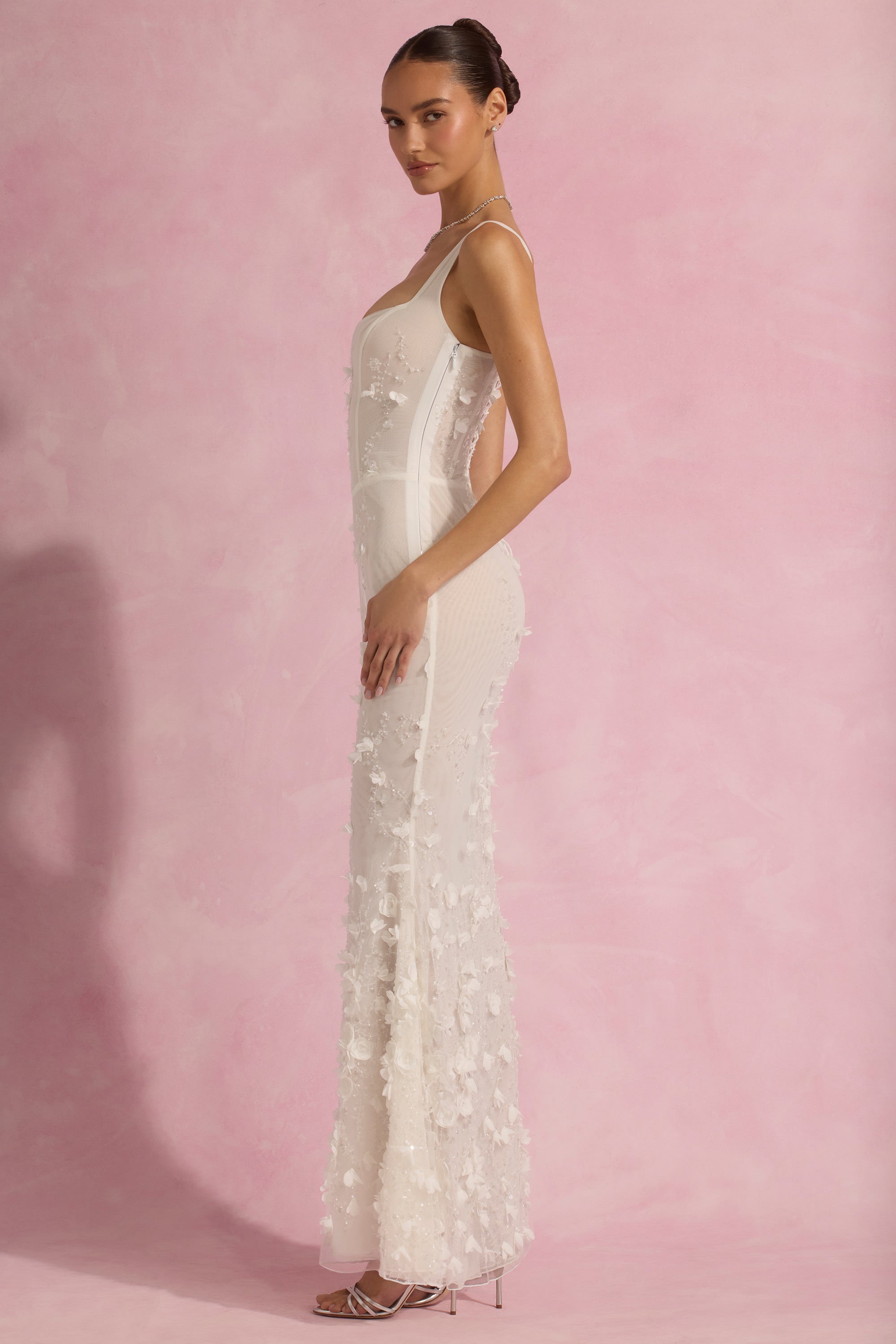 Vasanta Embellished Fishtail Corset Gown in White | Oh Polly