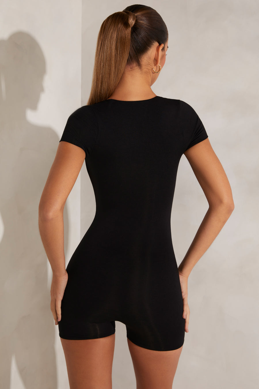 Bea Cap Sleeve Square Neck Unitard in Black | Oh Polly