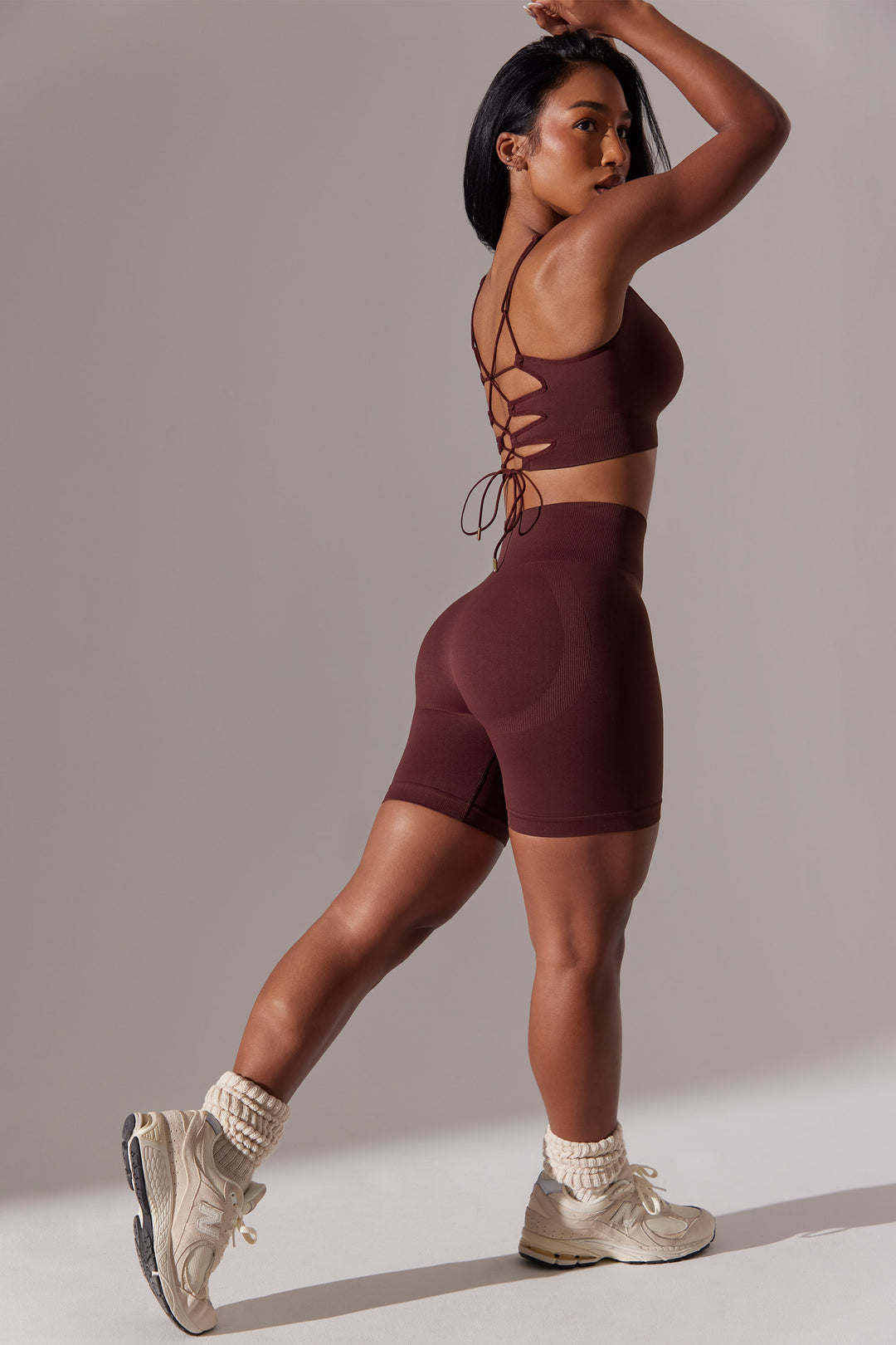 Zealous High Waist Biker Shorts in Burgundy | Oh Polly